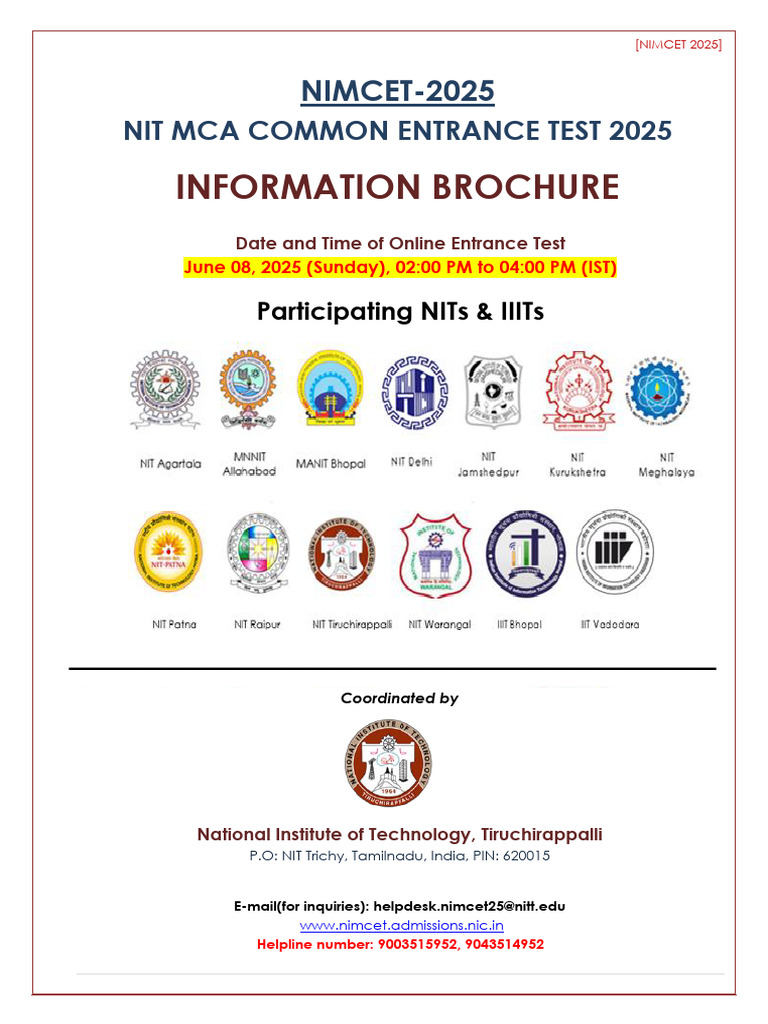 NIMCET 2025 Information Brochure | PDF | Equations | Line (Geometry)