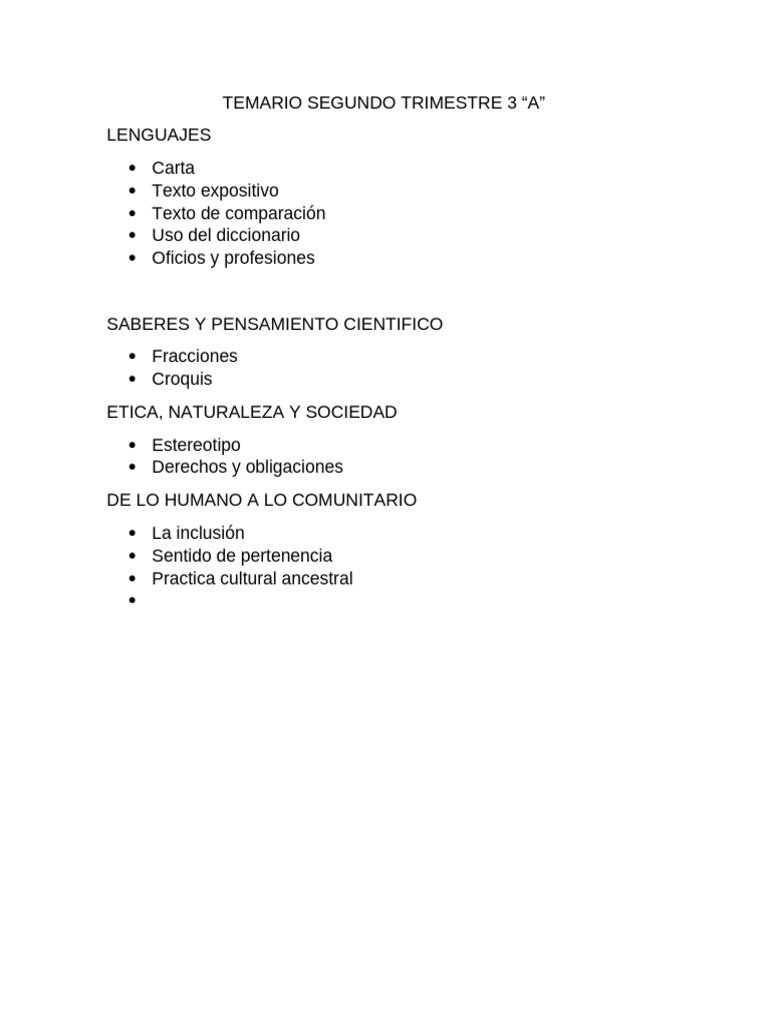 Temario Segundo Trimestre 3 | PDF