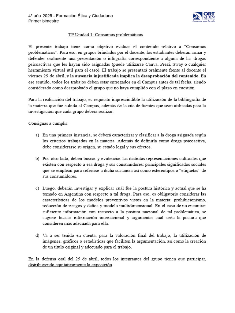 Consignas TP Consumos Problemáticos | PDF | Drogas