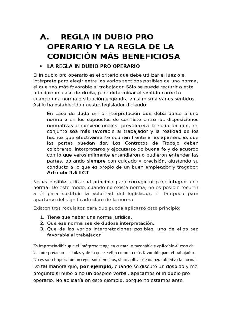 Principios Laborales: In Dubio Pro Operario | PDF | Justicia | Crimen y ...