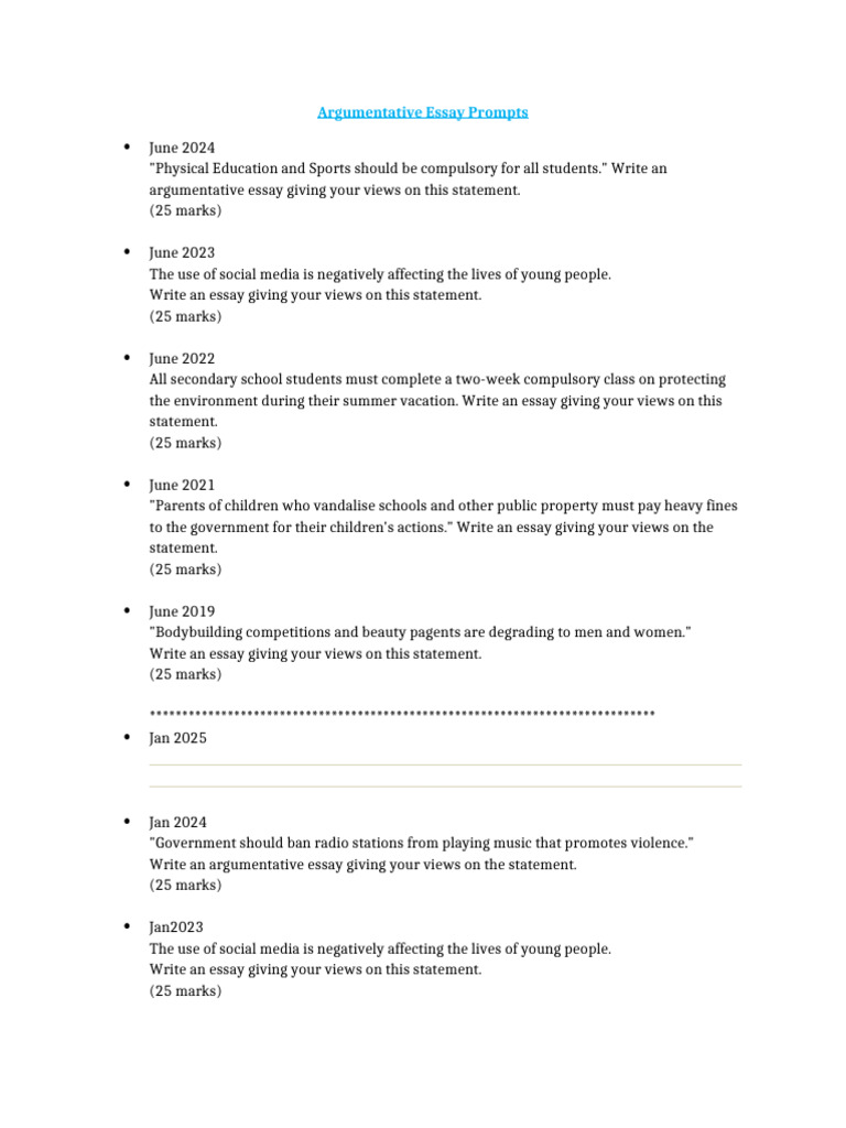 Argumentative Essay Prompts | PDF