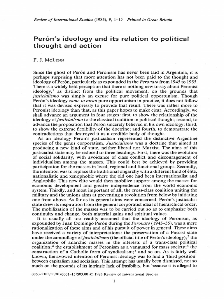 Peronism: Ideology and Political Thought | PDF | Fascism | Socialism
