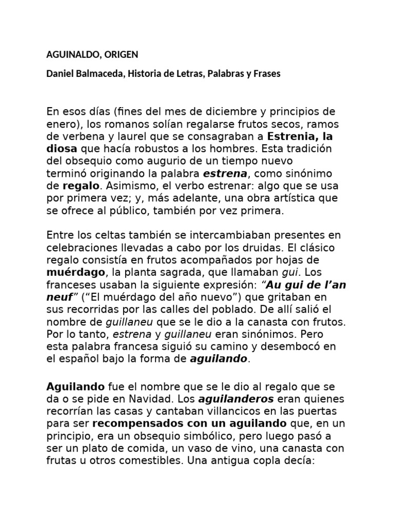 Etimología del Aguinaldo | PDF