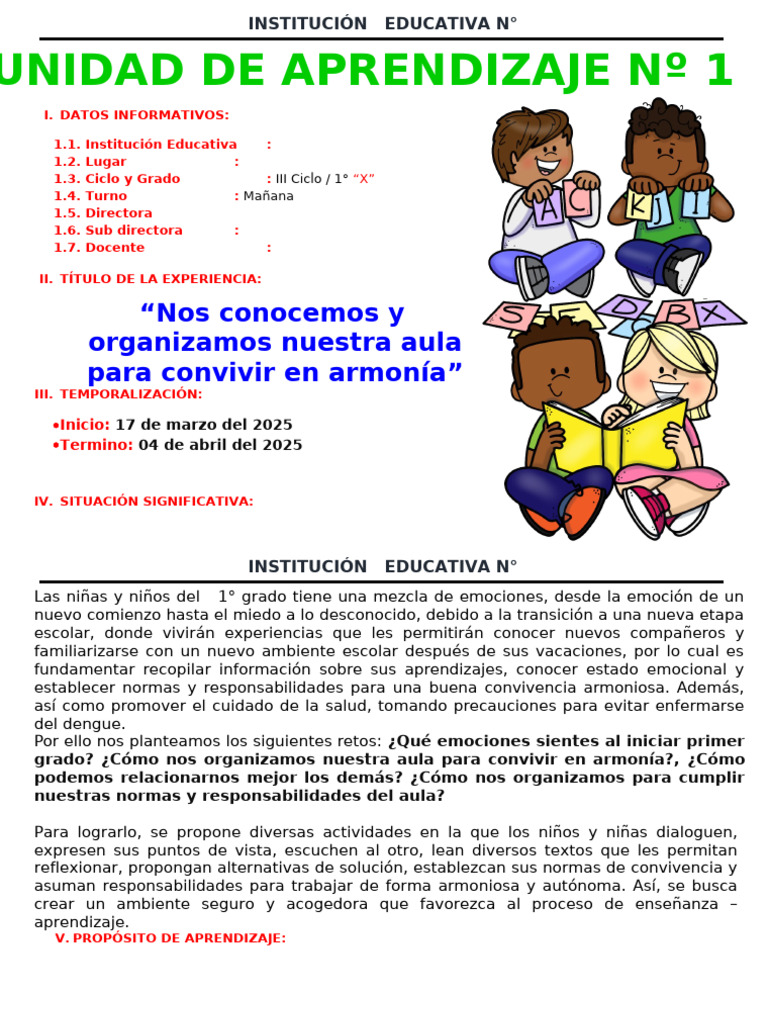 Convivencia Armoniosa en Primer Grado | PDF | Las emociones | Enseñando