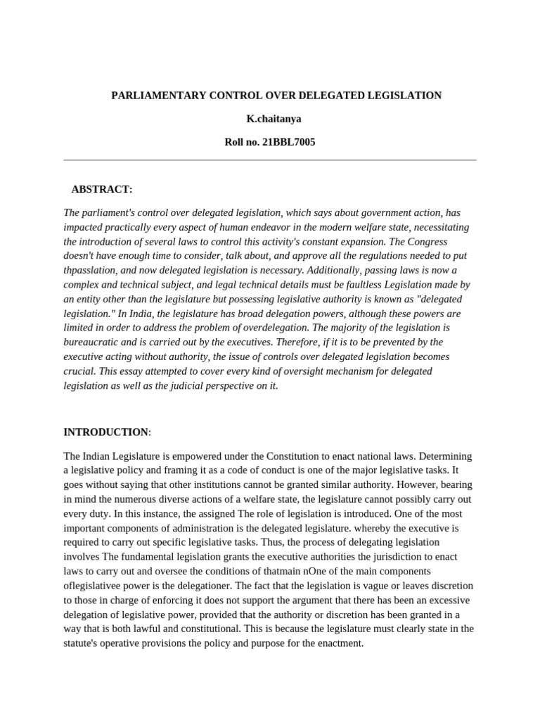 Parliamentary Control of Delegated Legislation | PDF | Constitution ...