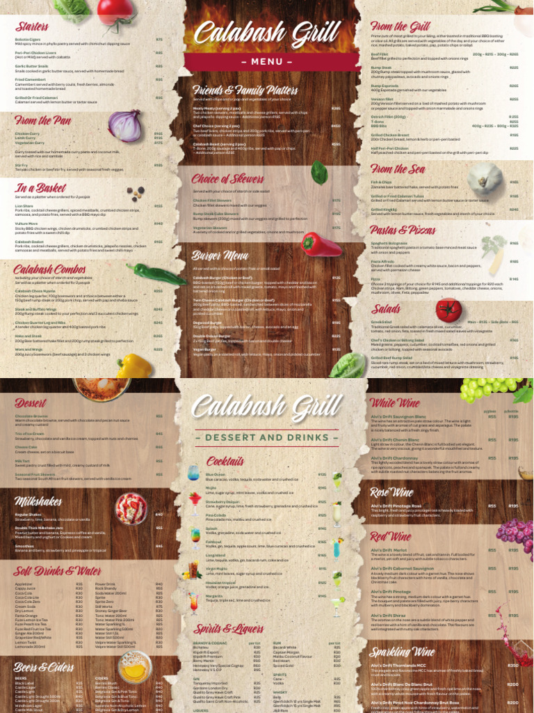 Sefapane - Calabash Menu 2024 | PDF | Hamburgers | Steak