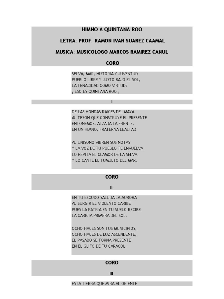 Himno A Quintana Roo | PDF | Quintana Roo