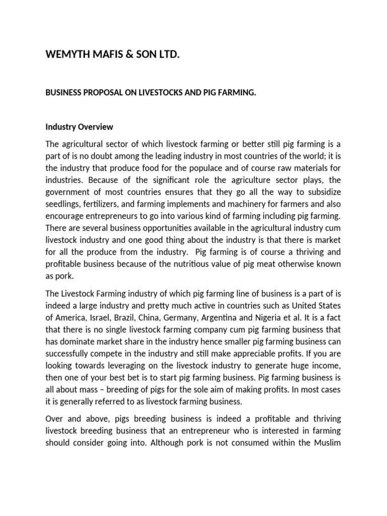 Livestock and Pig Farming Proposal | PDF | Agriculture | Farms