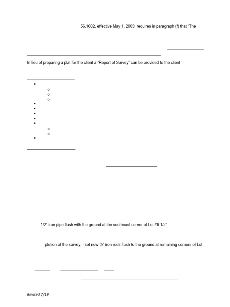 Land Survey Report Sample Template | PDF | Surveying | Plat