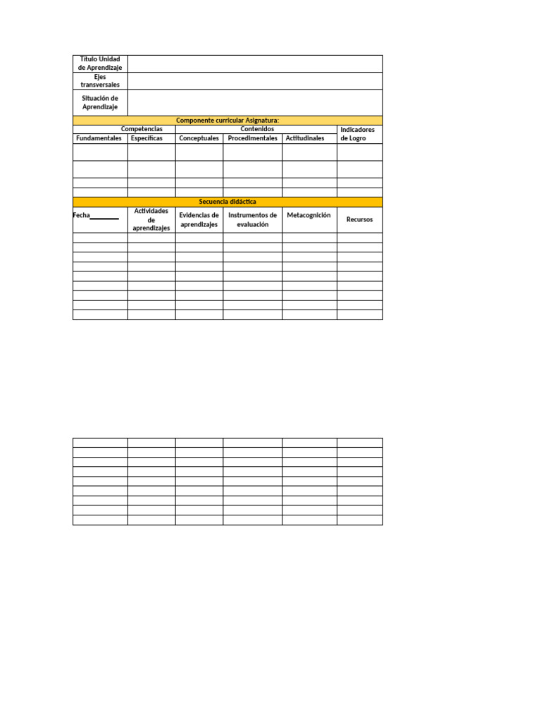 Esquema Planificación Por Unidad de Aprendizaje (1) | PDF