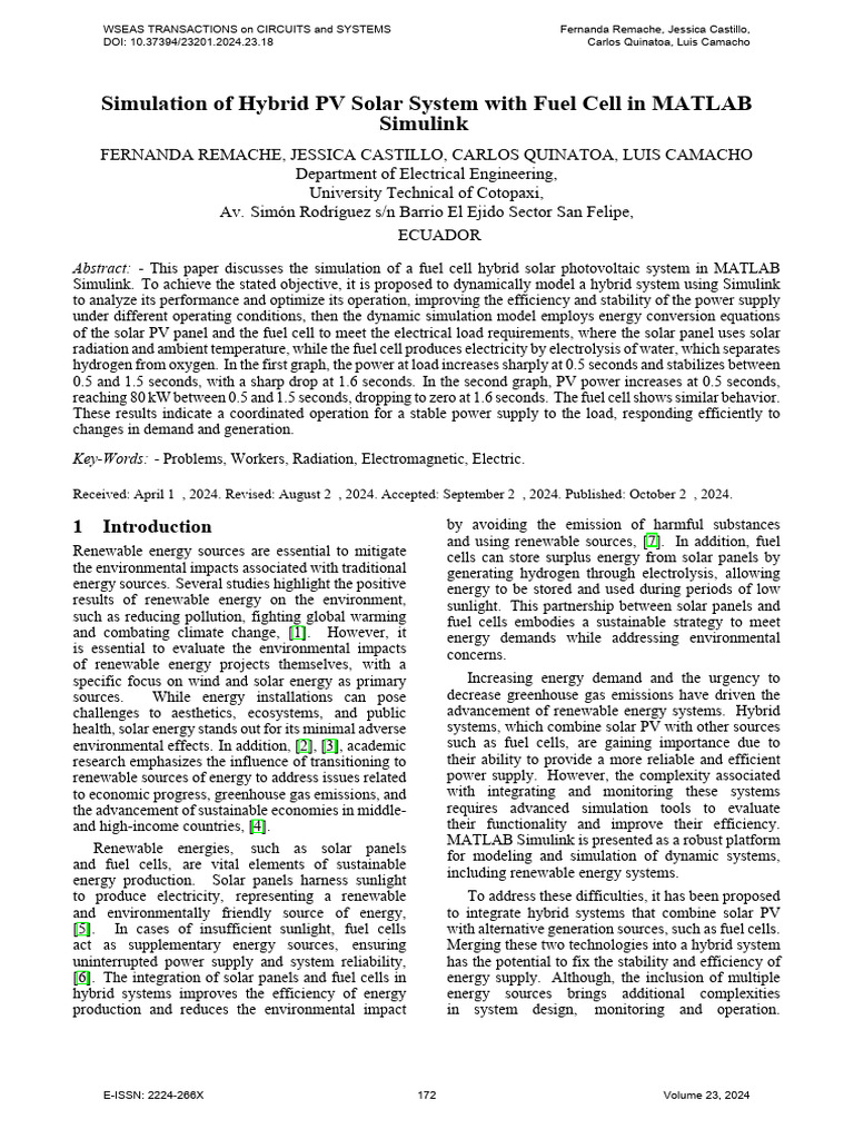 Hybrid PV Solar and Fuel Cell Simulation | PDF | Photovoltaics ...
