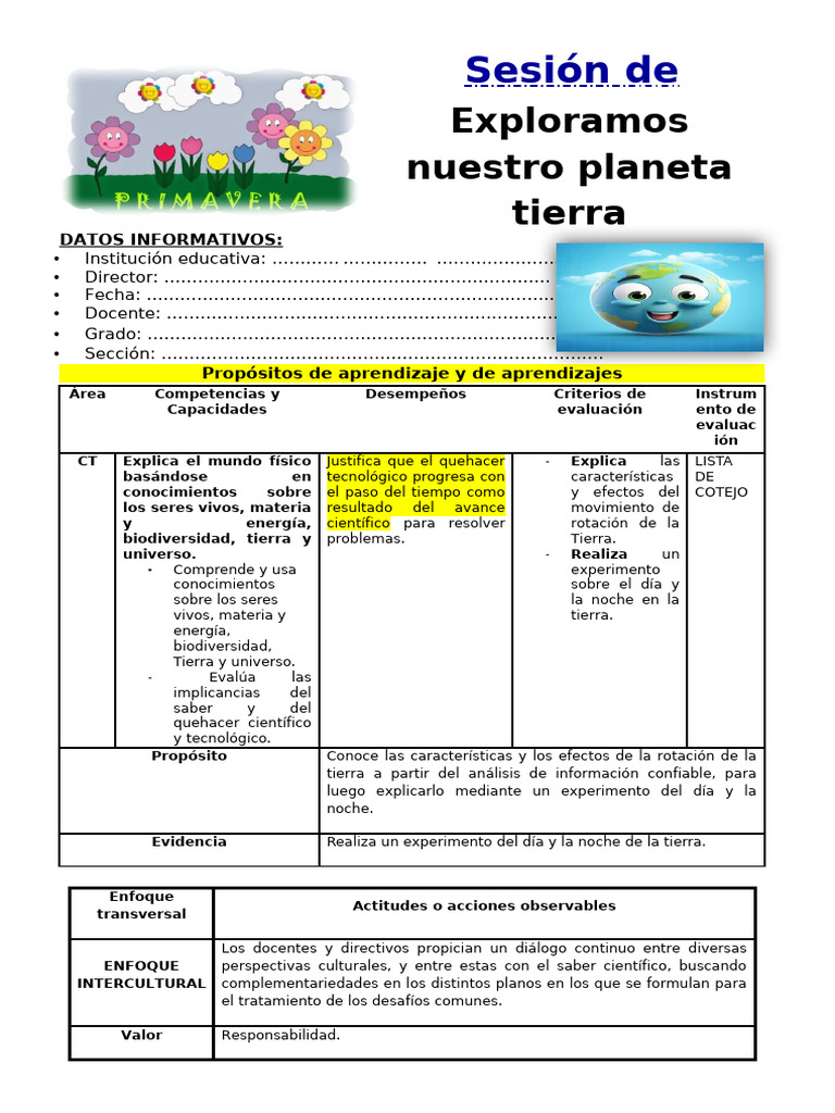 5º Grado Dia 4 Ct. Exploramos Nuestro Planeta Tierra | PDF | Tierra ...