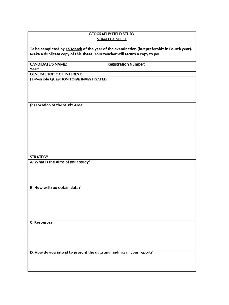 (Template) Geography Field Study Strategies Sheet | PDF