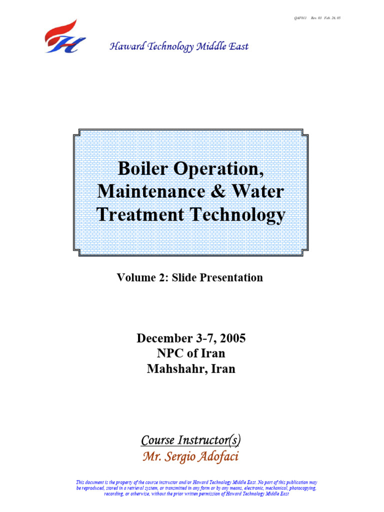 Boiler Operation Maintenance Water Treatment Technology Pdf Heat