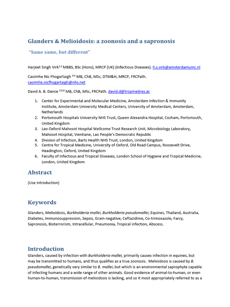 Fhogartaigh - Dance - 2015 - Glanders Melioidosis A Zoonosis and A ...
