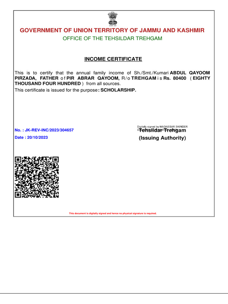 Income Certificate | PDF