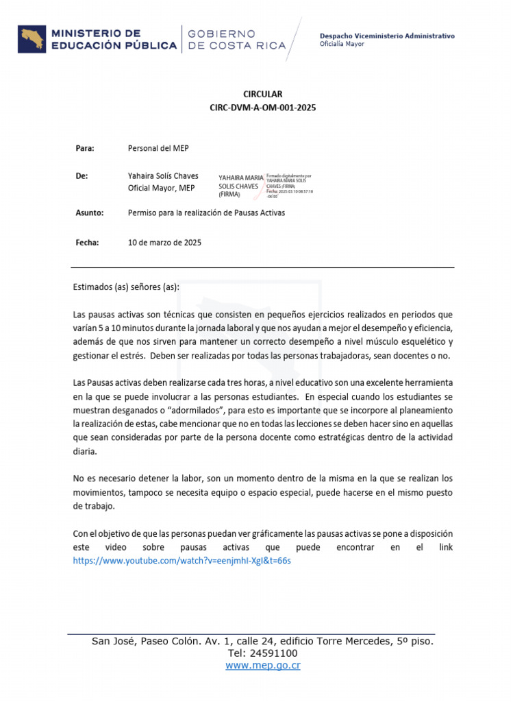 Circ DVM A Om 001 2025 Pausas Activas | PDF