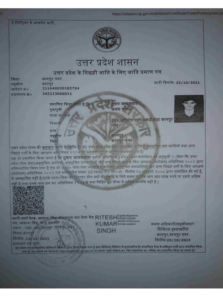 Caste Certificate | PDF