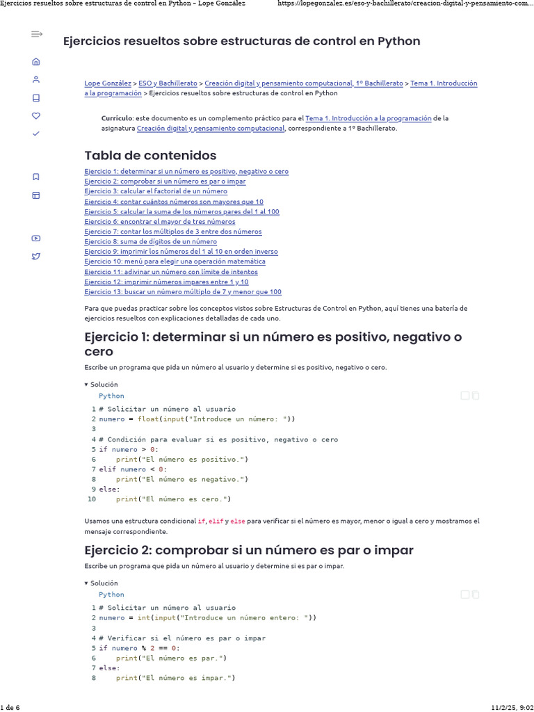 Ejercicios Resueltos Sobre Estructuras de Control en Python - t1 | PDF | Python (lenguaje de ...