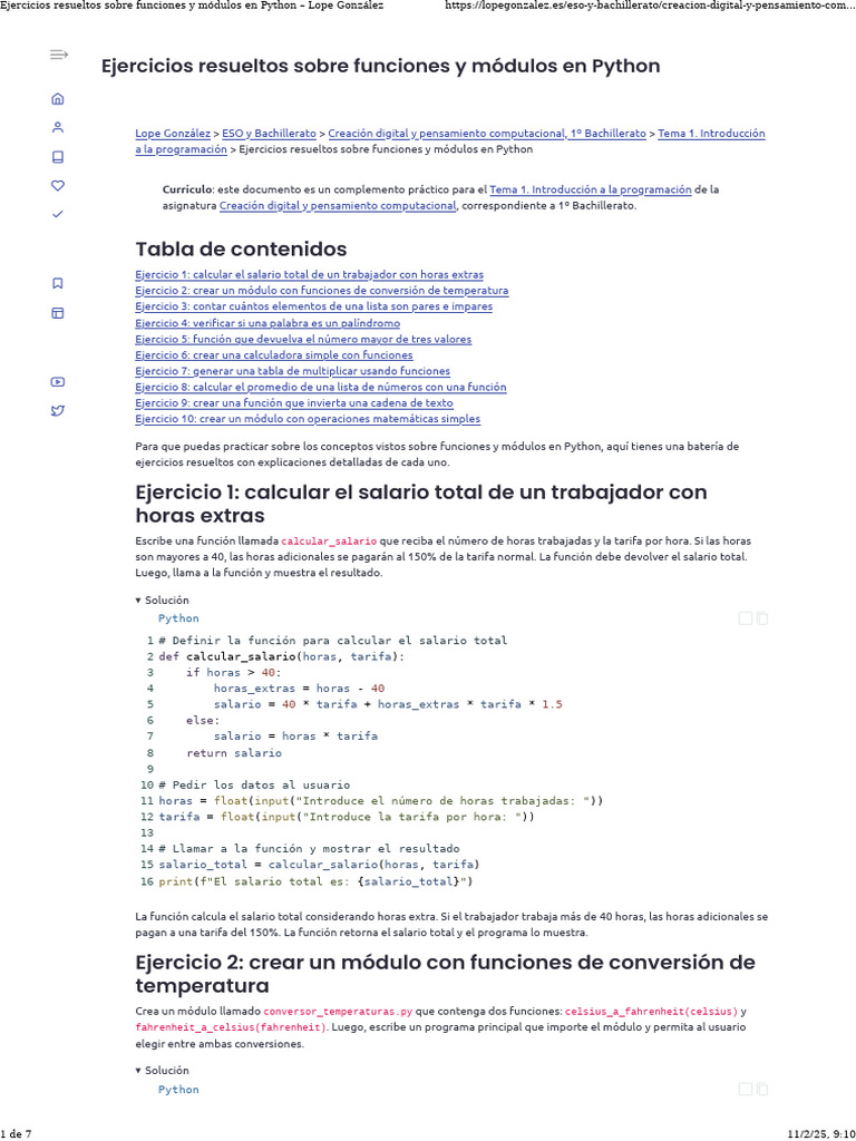 Ejercicios Resueltos Sobre Funciones y Módulos en Python - t1 | PDF | Python (lenguaje de ...