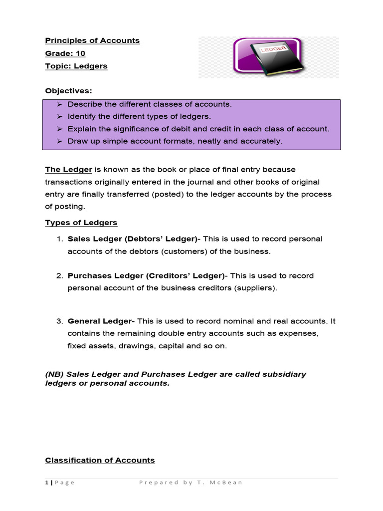 Grade 10 Ledger Accounting Principles | PDF | Debits And Credits ...