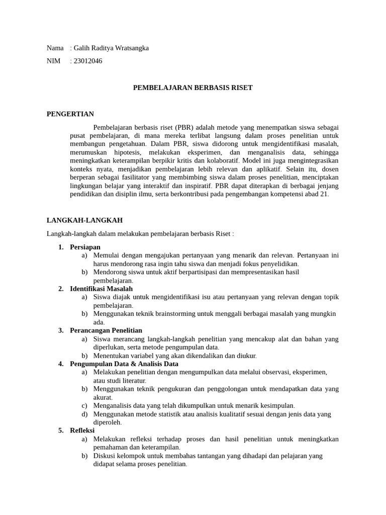 Pembelajaran Berbasis Riset | PDF
