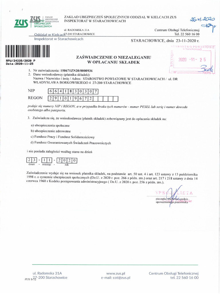 Zaswiaddczenie ZUS | PDF