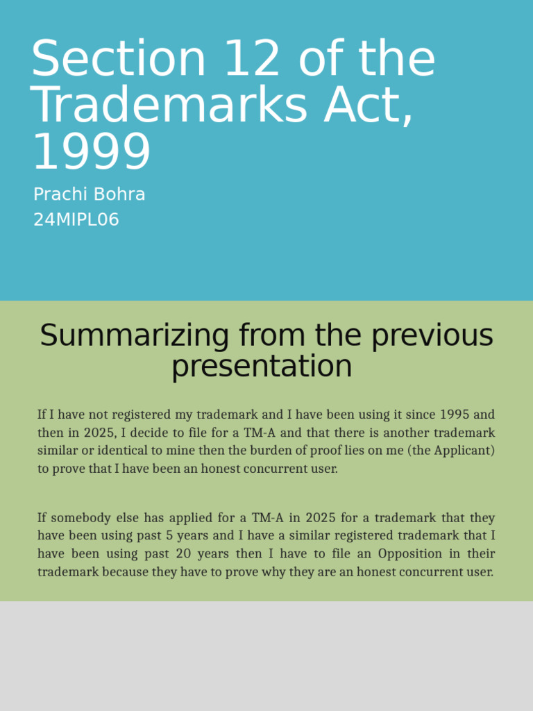 Prachi Bohra - Presentation 2 - Section 12 | PDF | Trademark | Trademark Infringement