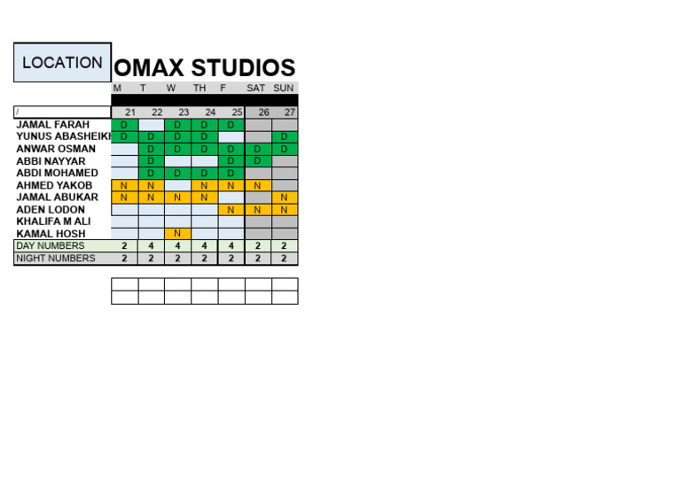 Omax Studios Weekly Schedule Overview | PDF