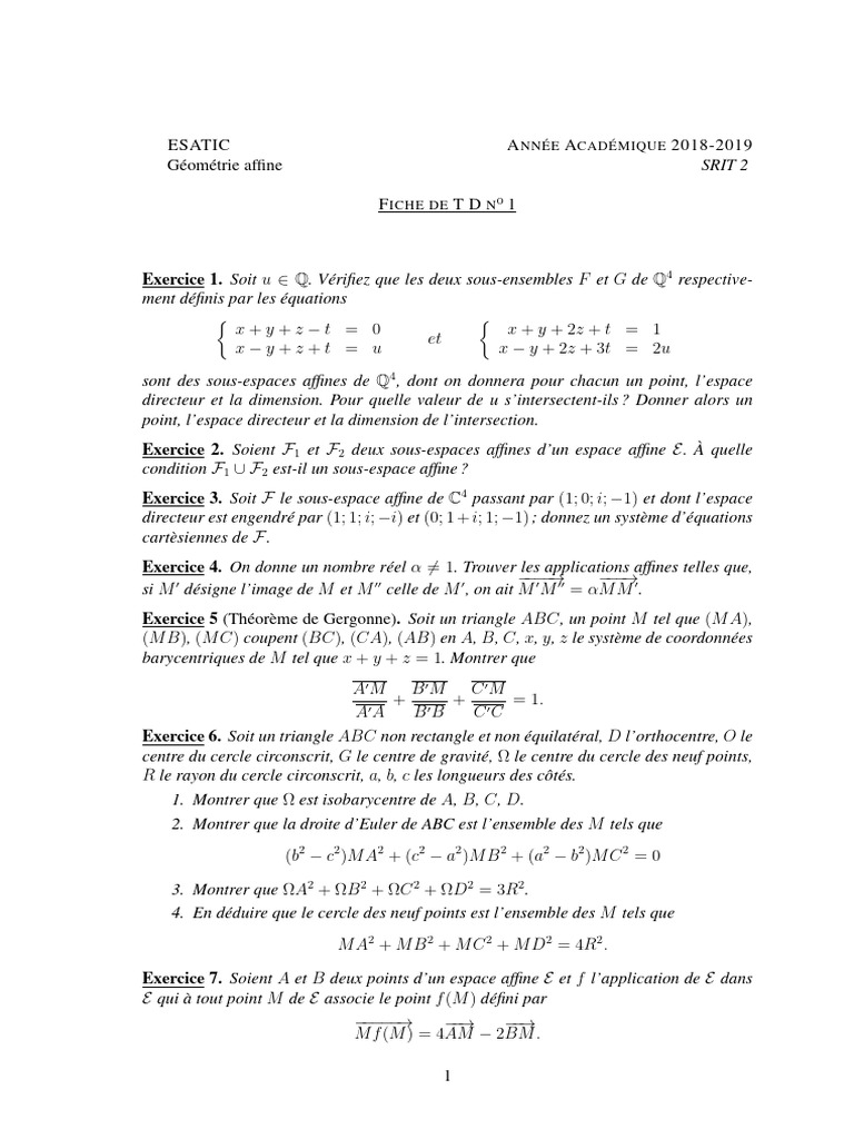 Exercices de géométrie affine L2 | PDF | Triangle | Géométrie