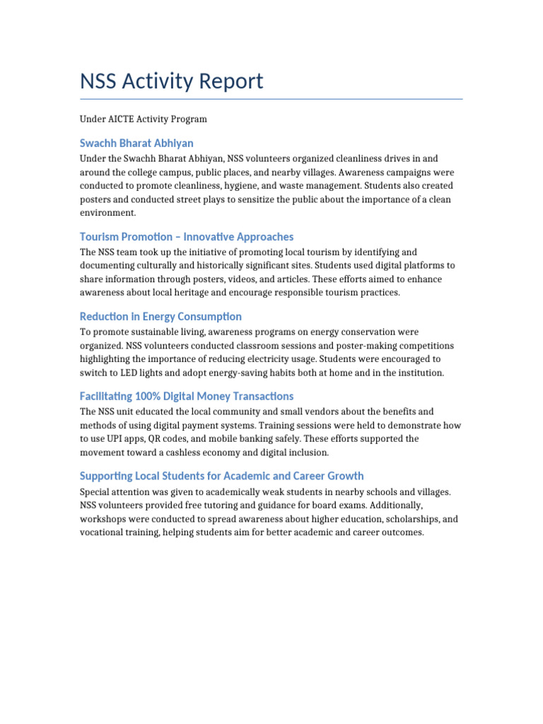 NSS Activity Report | PDF