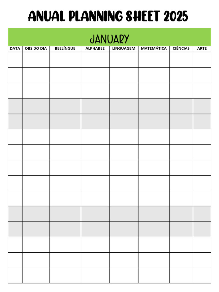Anual Planning Sheet 2025 - K5 | PDF