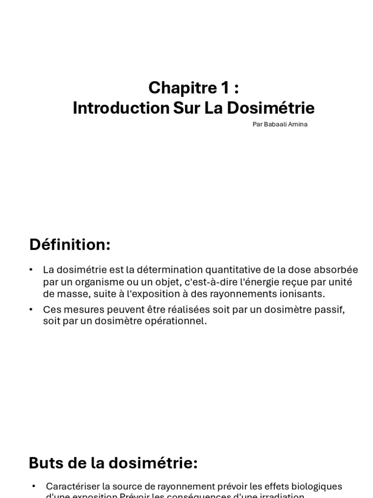 Introduction à la Dosimétrie | PDF | Dose absorbée | Rayonnement ionisant