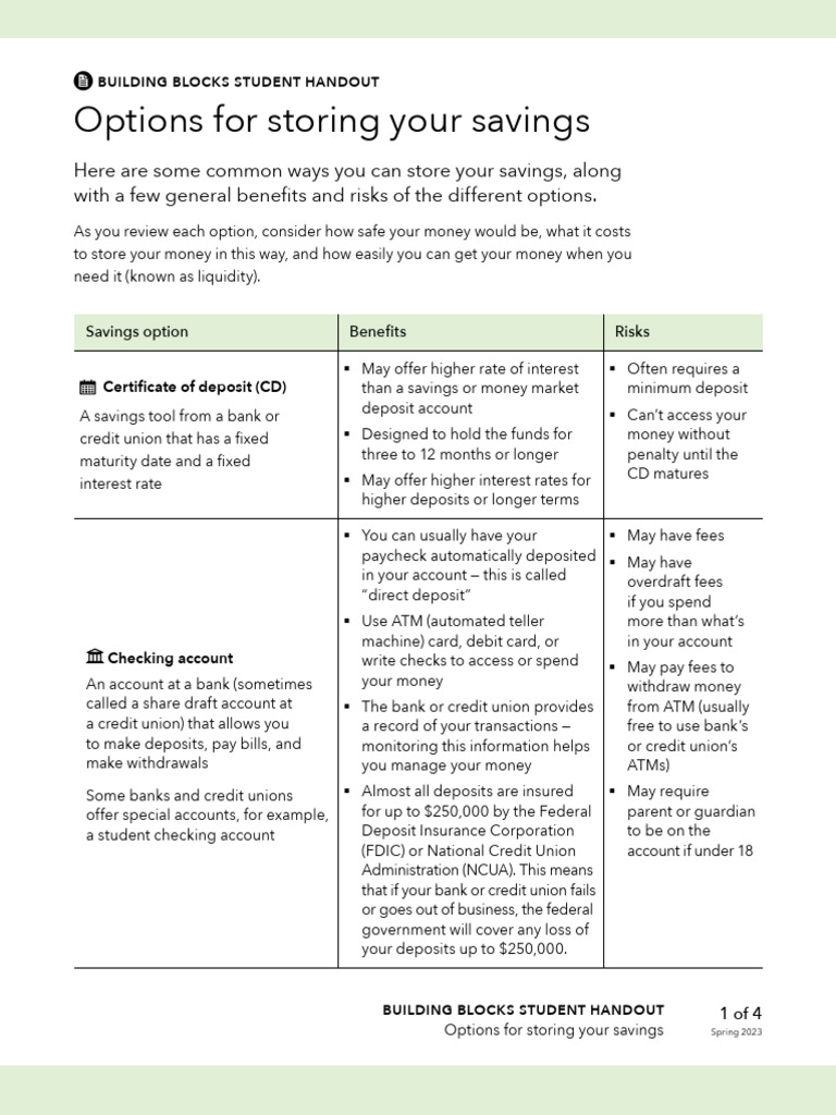 CFPB Building Block Activities Options-For-Storing-Savings Handout ...