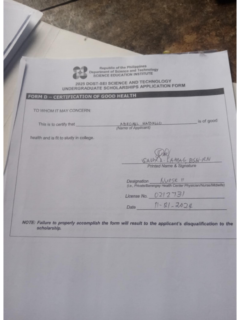 Form D certificate of good health | PDF