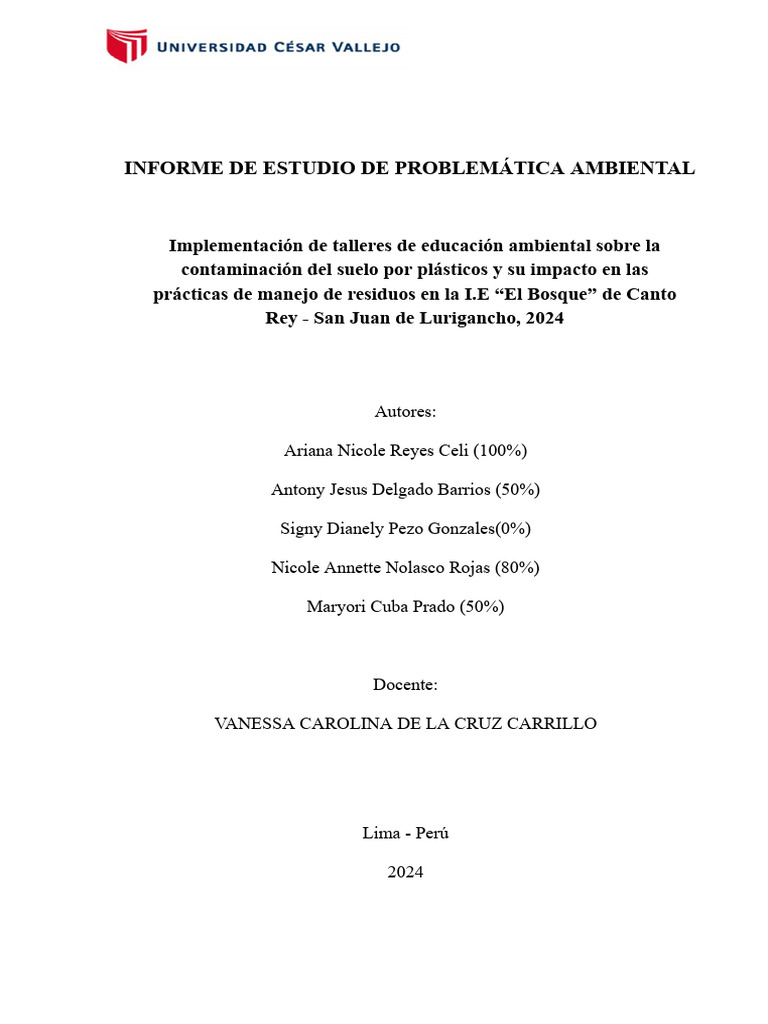 Informe de Estudio de Problemática Ambiental | PDF | Sustentabilidad | Residuos