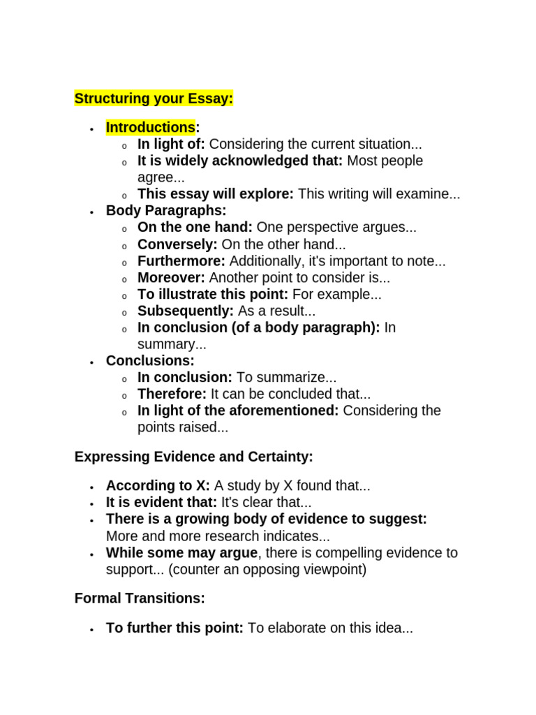 Structuring your Essay_Formal Expressions | PDF