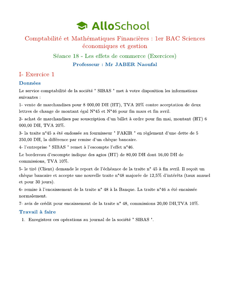 Seance 18 Les Effets de Commerce Exercices 2 | PDF