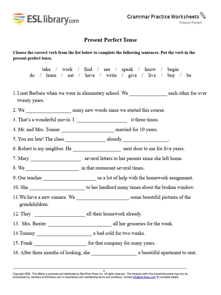 Homework Present Perfect | PDF | Verb