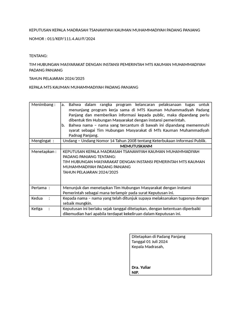 21 SK Tim Hubungan | PDF