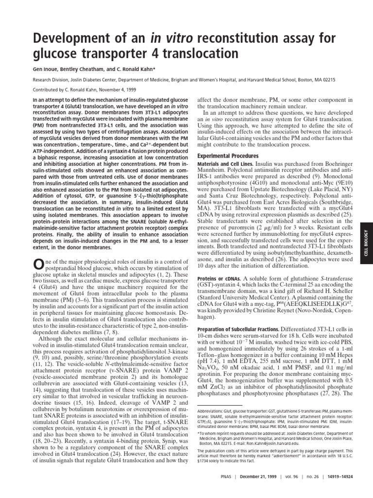 Glut 4 | PDF | Vesicle (Biology And Chemistry) | Insulin