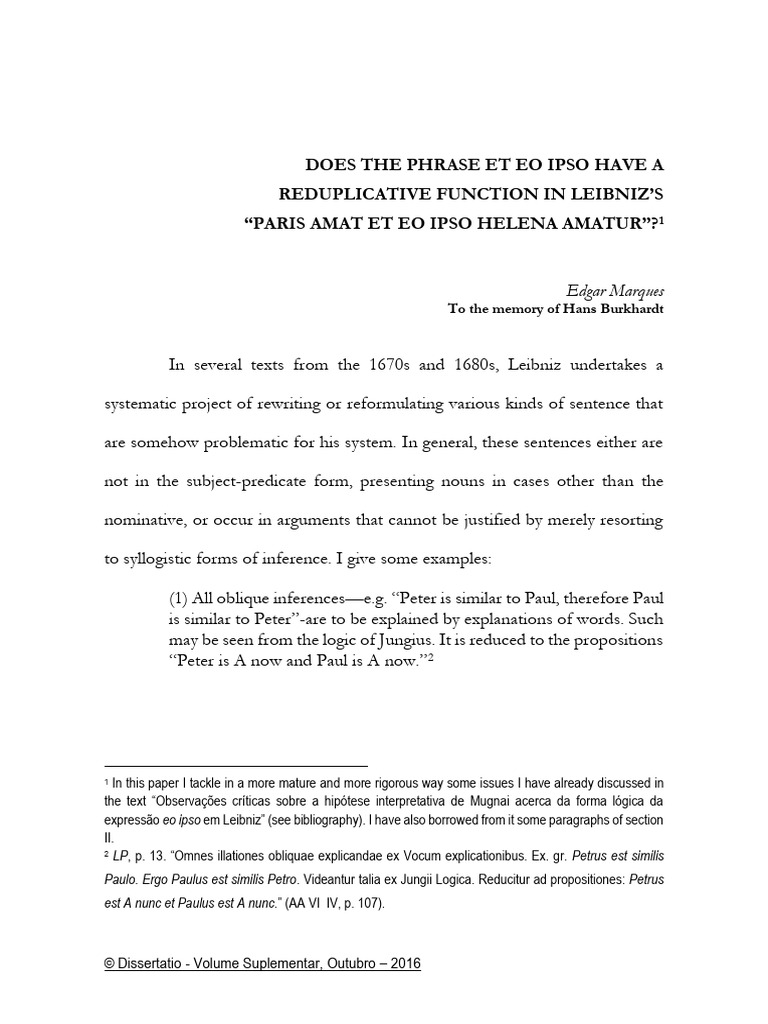 Marques The Phrase Eo Ipso As Reduplicative | PDF | Truth | Sentence ...