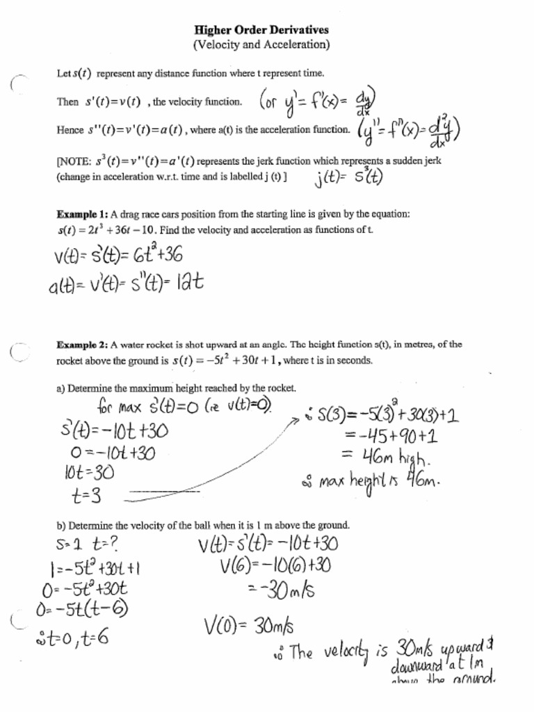 24-25 Higher Order Derivatives (Velocity and Acceleration) Day 24 - 25 ...
