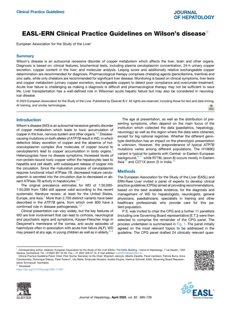 EASL-ERN Guidelines on Wilson's Disease 2025 | PDF | Hepatitis | Liver
