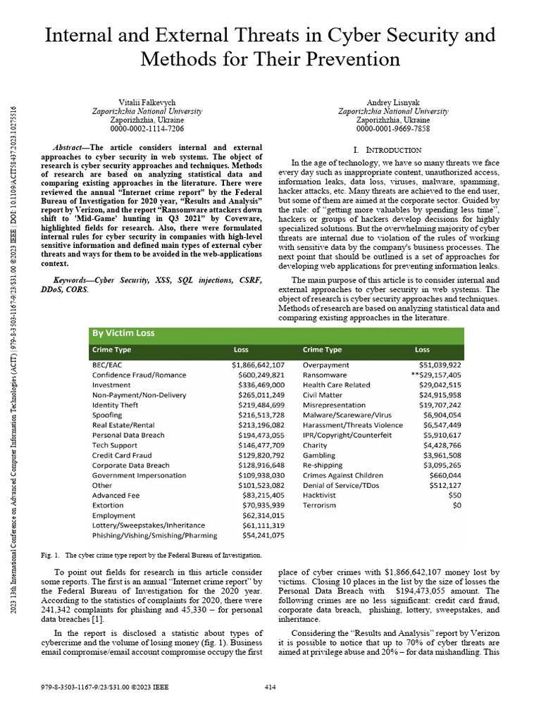 Internal and External Threats in Cyber Security and Methods For Their Prevention | PDF | Http ...