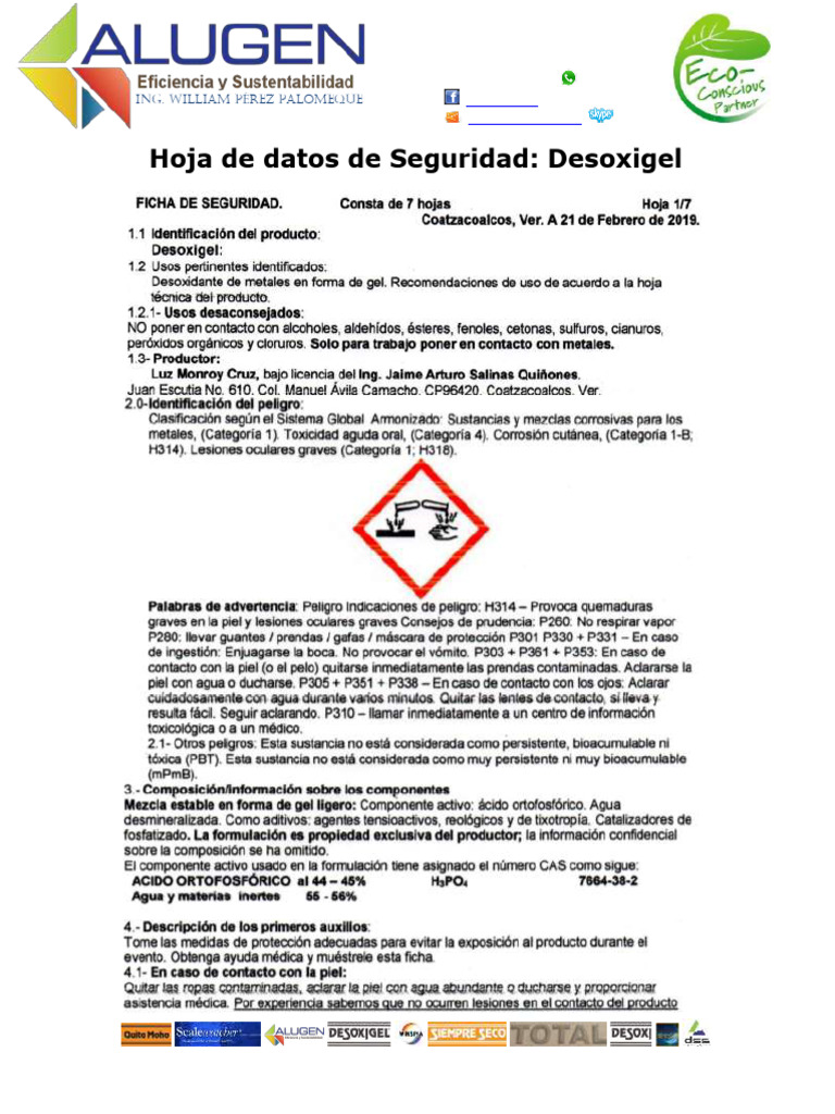 Desoxigel MSDS 2024 | PDF