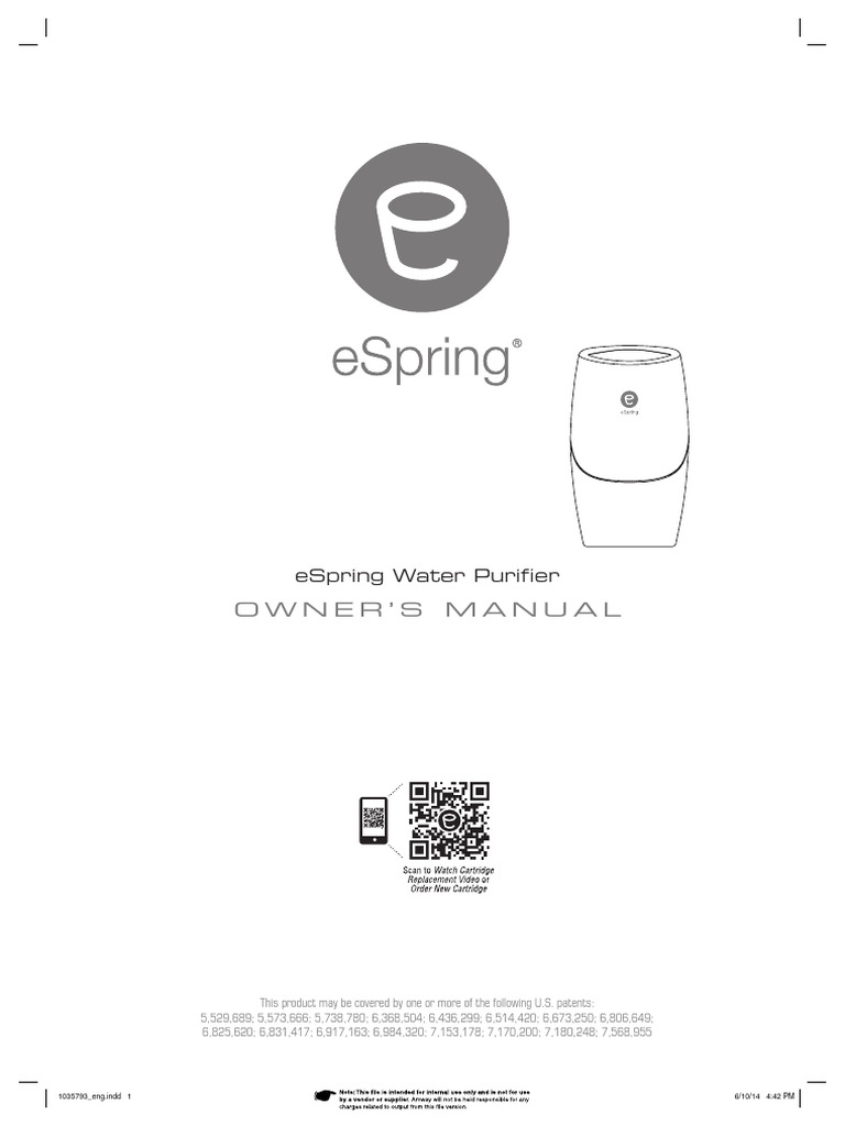 Owner'S Manual: Espring Water Purifier | PDF | Tap (Valve) | Plumbing