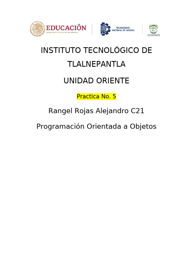 Practica 5 - Programacion Orientada A Objetos - Rangel Rojas Alejandro | PDF