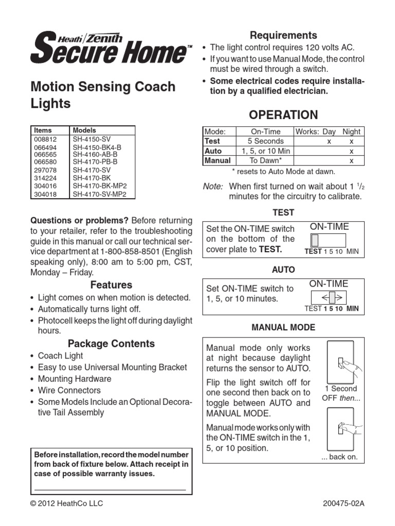 Motion Sensing Coach Light Manual | PDF | Electrical Wiring | Wire