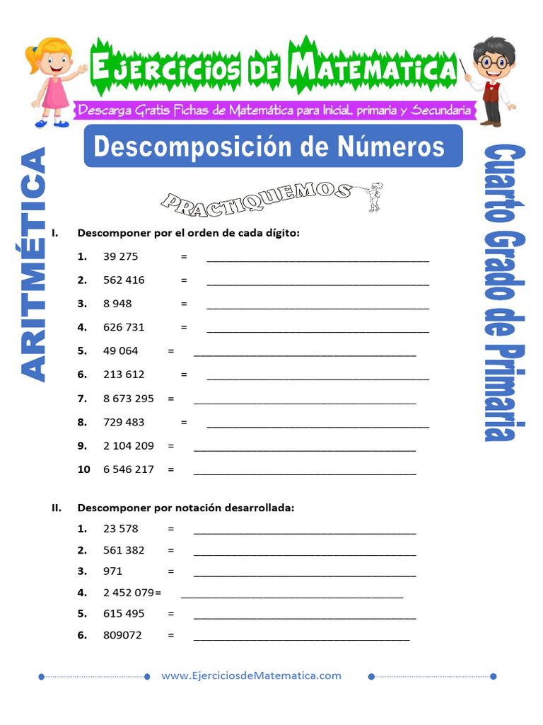 Ejercicios de Descomposicion de Numeros para Cuarto de Primaria | PDF
